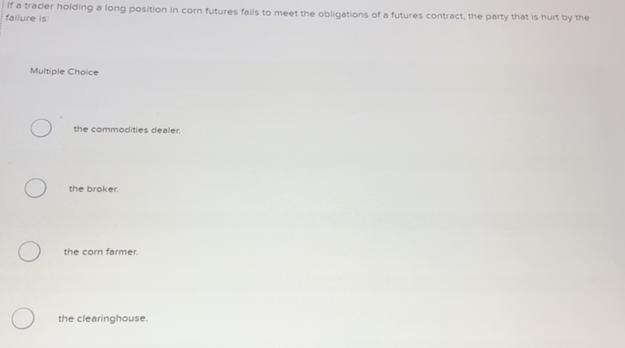 Solved If a trader holding a long position in corn futures | Chegg.com
