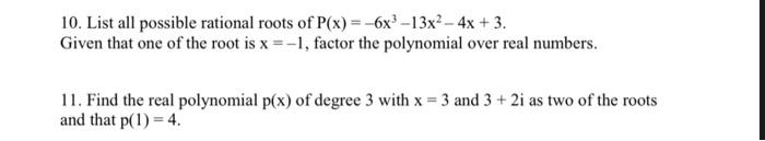 Solved 10. List all possible rational roots of | Chegg.com