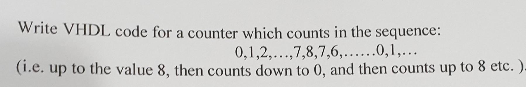 Solved Write VHDL code for a counter which counts in the | Chegg.com