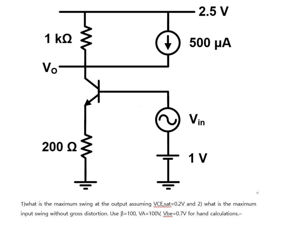 Solved what is the maximum swing at the output assuming VCE | Chegg.com