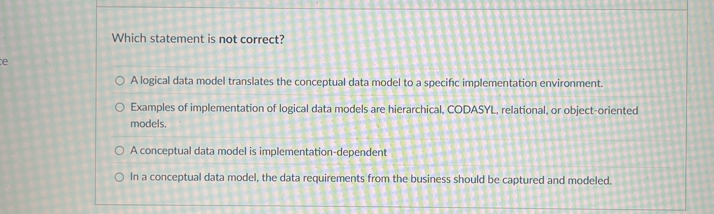 Solved Which statement is not correct?A logical data model | Chegg.com