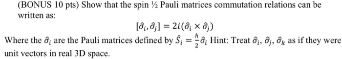 Solved (BONUS 10 pts) Show that the spin / Pauli matrices | Chegg.com