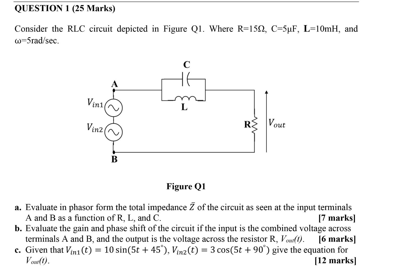 Solved QUESTION 1 (25 Marks) Consider the RLC circuit | Chegg.com