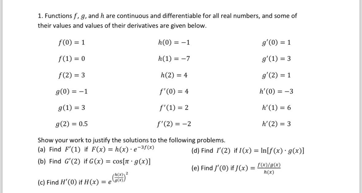 Solved Functions f,g, ﻿and h ﻿are continuous and | Chegg.com