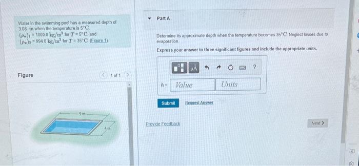 Solved Water in the swirming pool has a measured depth of | Chegg.com