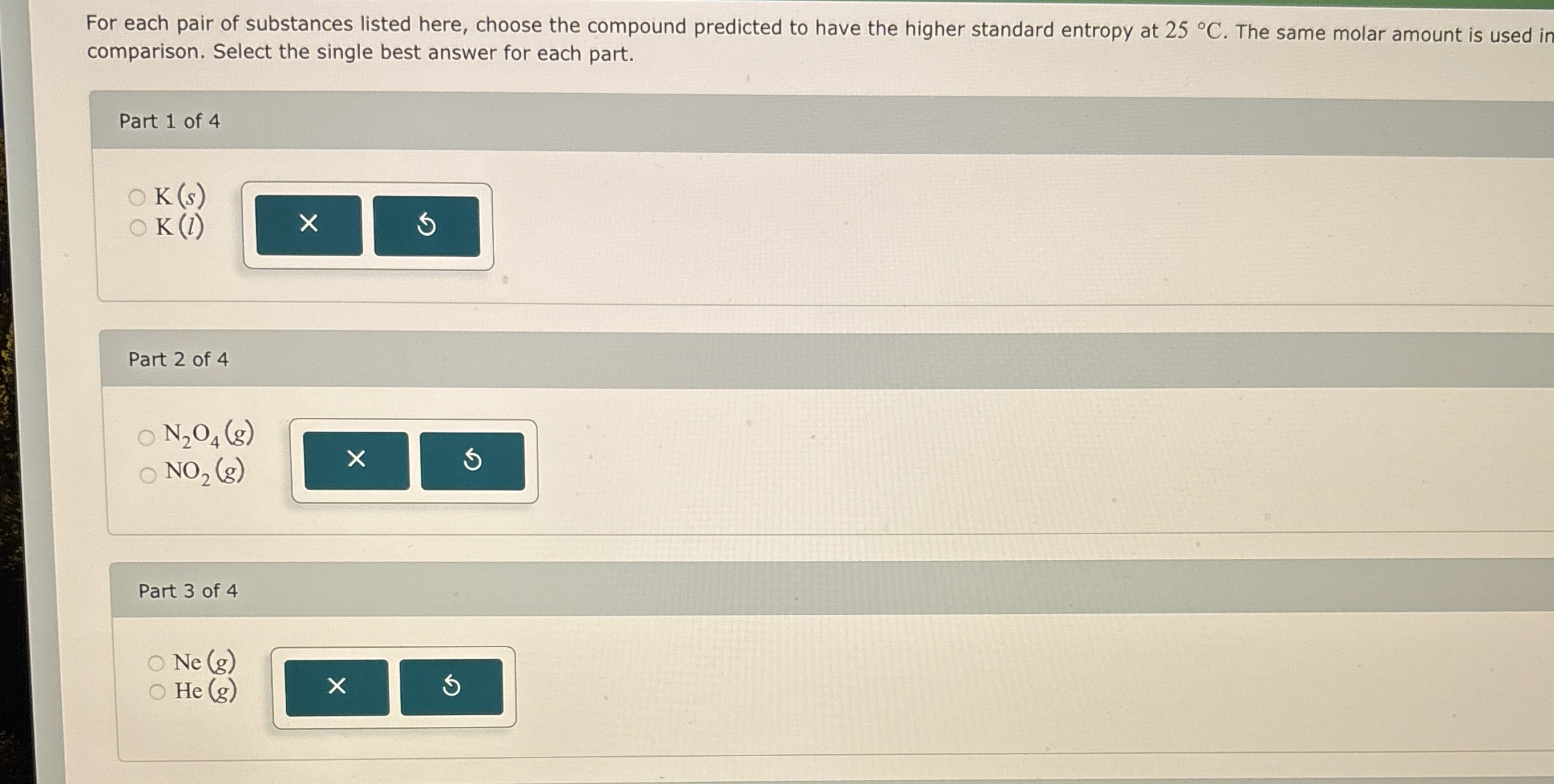 Solved For each pair of substances listed here, choose the | Chegg.com