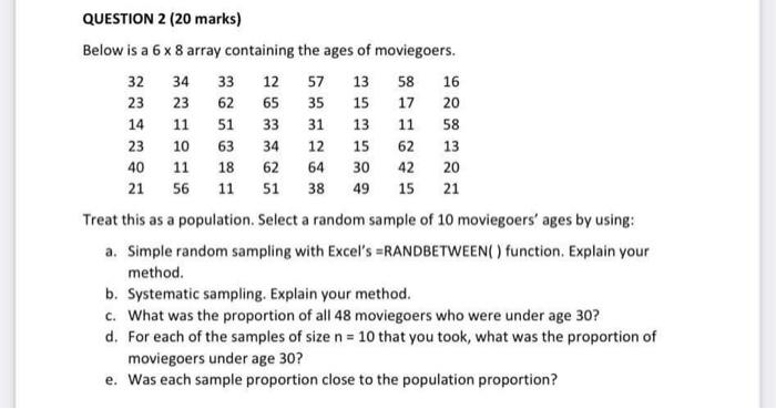 Solved Below Is A 6 times 8 Array Containing The Ages Chegg