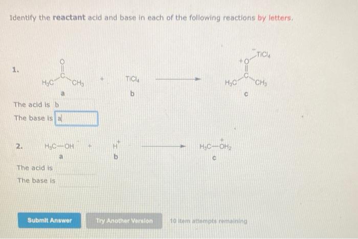 Solved identify the reactant acid and base in each of the | Chegg.com