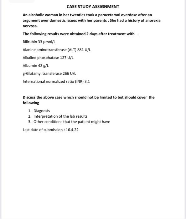 Solved CASE STUDY ASSIGNMENT An alcoholic woman in her | Chegg.com