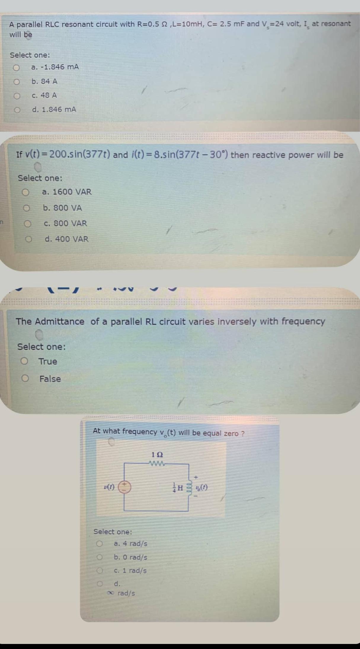 Solved A parallel RLC resonant circuit with | Chegg.com