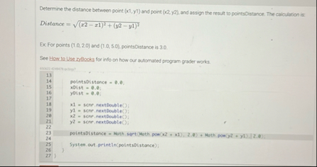 Solved In java Determine the distance between point (x1,y1) | Chegg.com