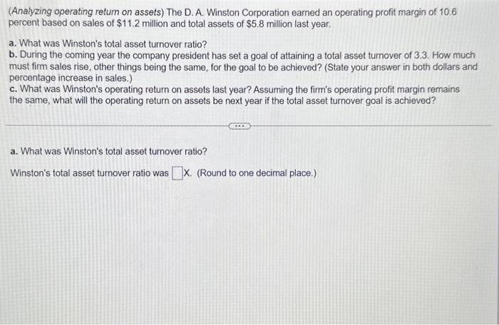 Solved (Analyzing operating return on assets) The D. A. | Chegg.com