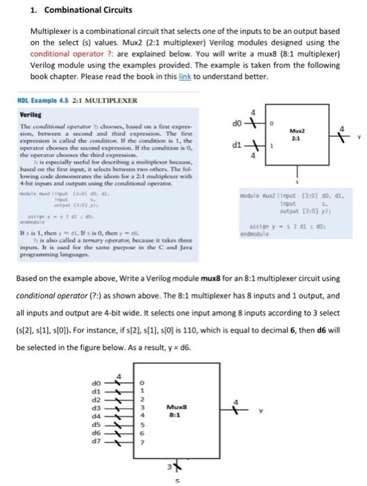 Solved 1 Combinational Circuits Multiplexer Is A