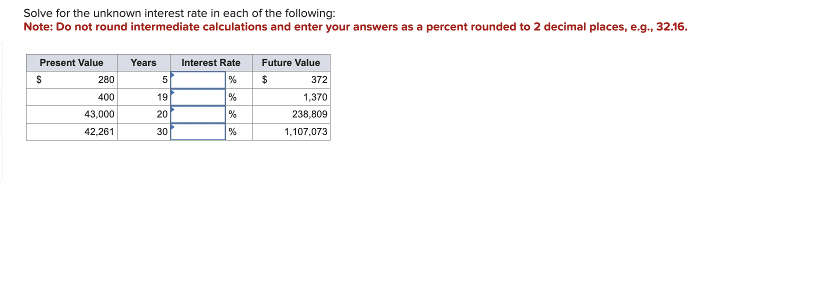 Solve for the unknown interest rate in each of the | Chegg.com