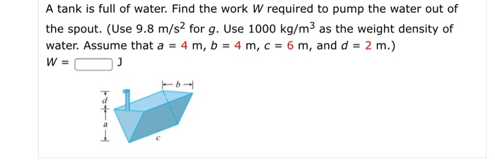 Solved A tank is full of water. Find the work W required to | Chegg.com