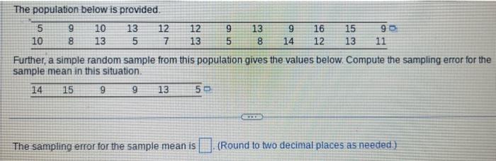 Solved The population below is provided. Further, a simple | Chegg.com