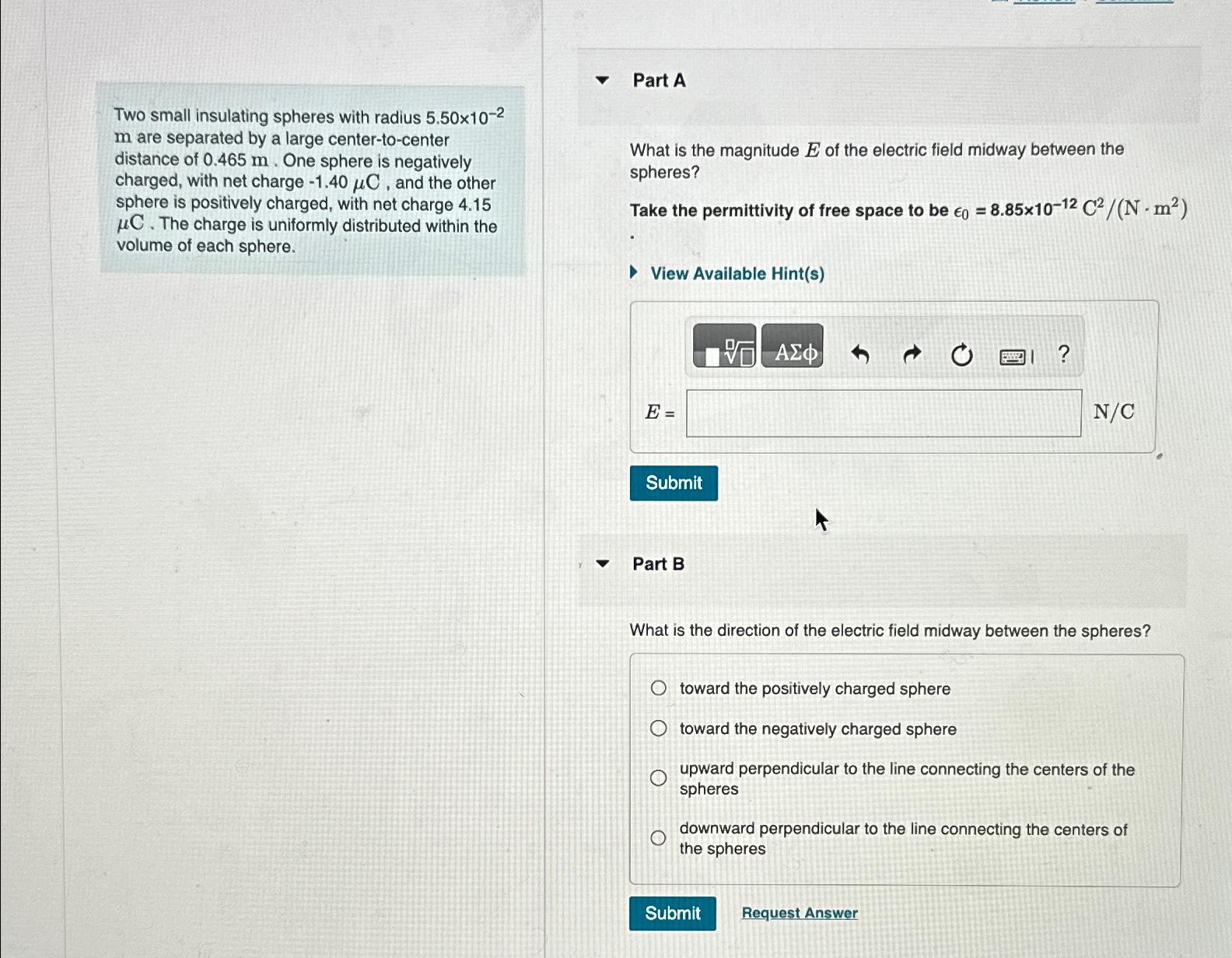 Solved Part ATwo small insulating spheres with radius | Chegg.com