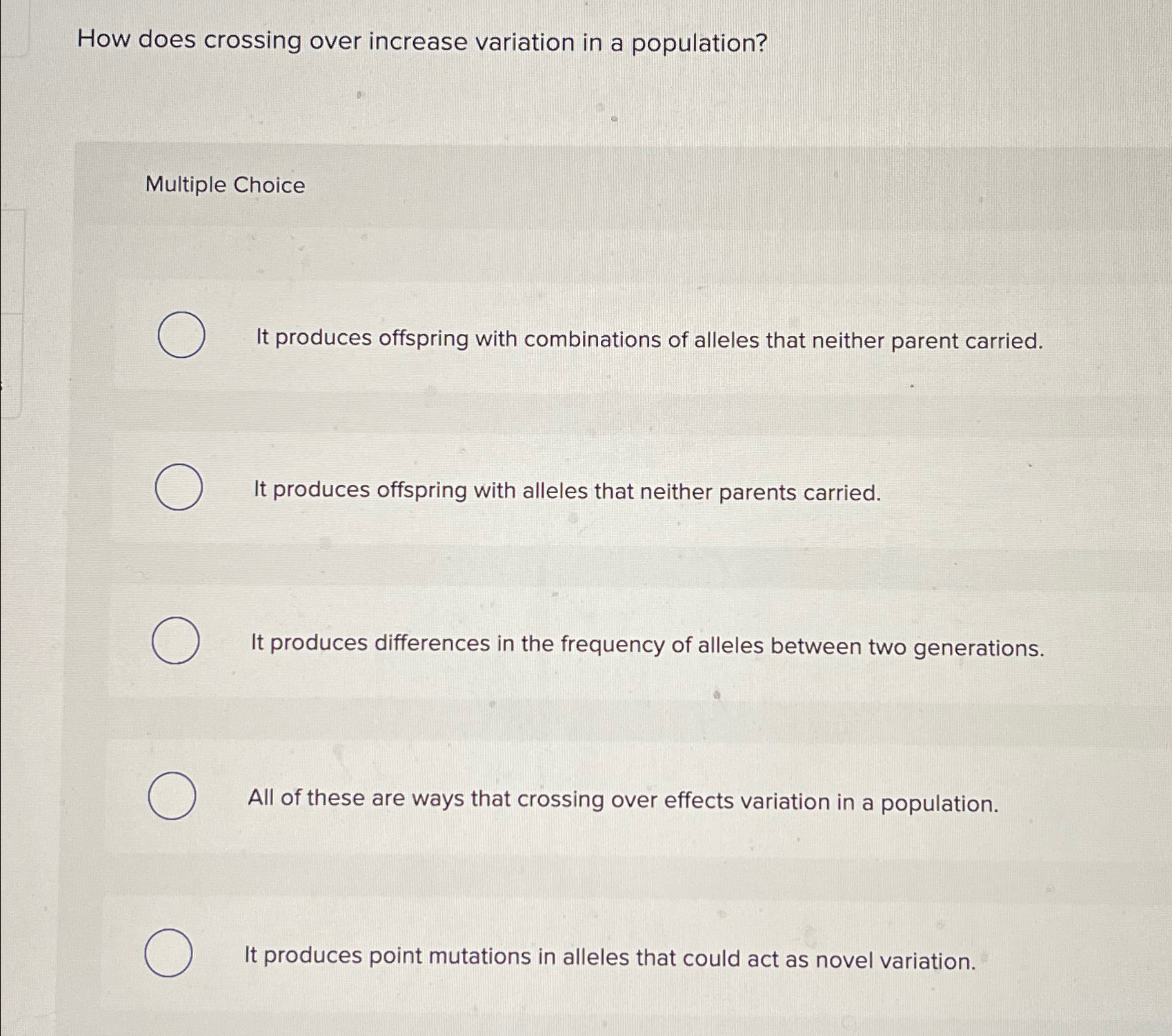 Solved How does crossing over increase variation in a | Chegg.com