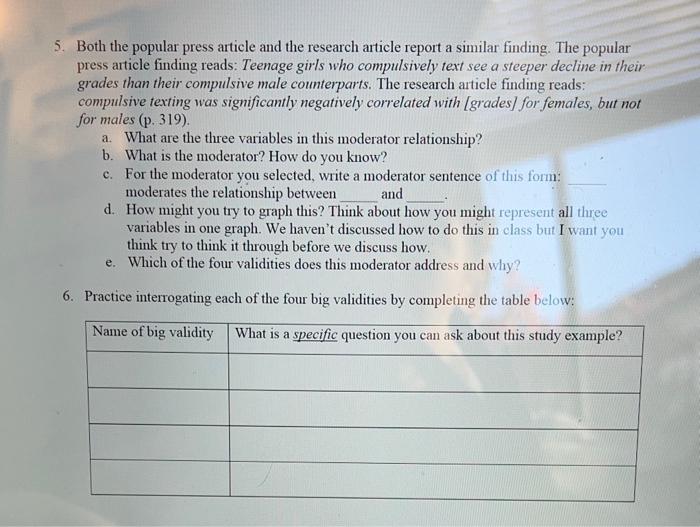 Solved 5. Both the popular press article and the research | Chegg.com