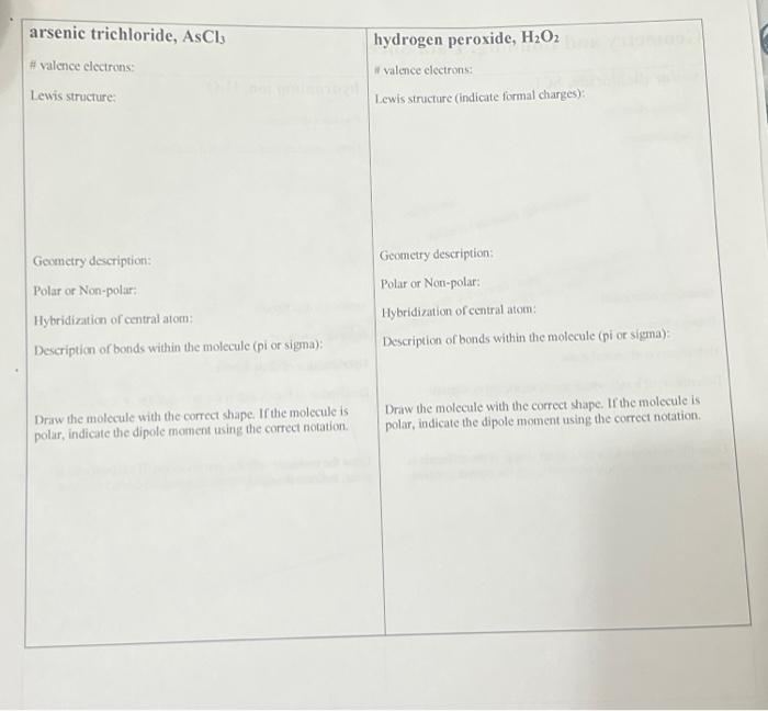 Solved arsenic trichloride, AsCl3 \# valence electrons: | Chegg.com