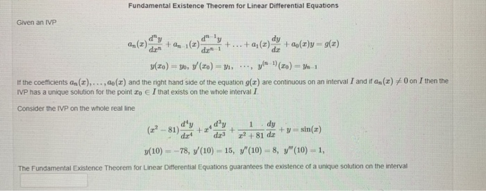 Solved Fundamental Existence Theorem for Linear Differential | Chegg.com