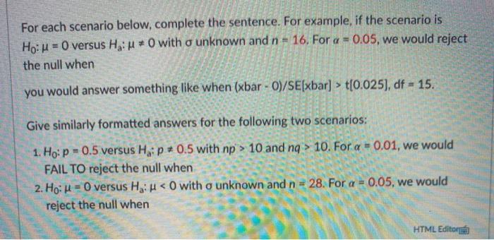 Solved For each scenario below, complete the sentence. For | Chegg.com