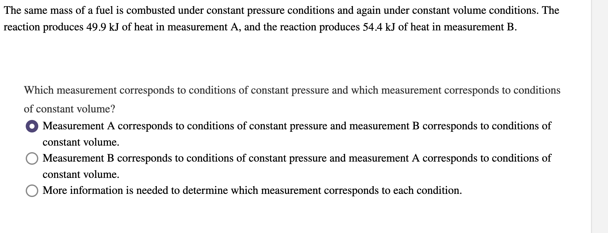 Solved The same mass of a fuel is combusted under constant | Chegg.com