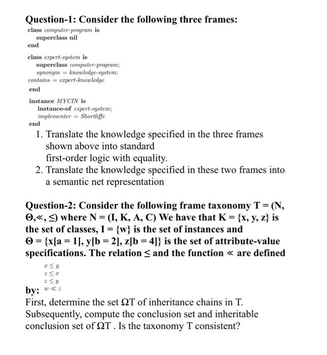 Solved Question-2: Consider the following frame taxonomy | Chegg.com