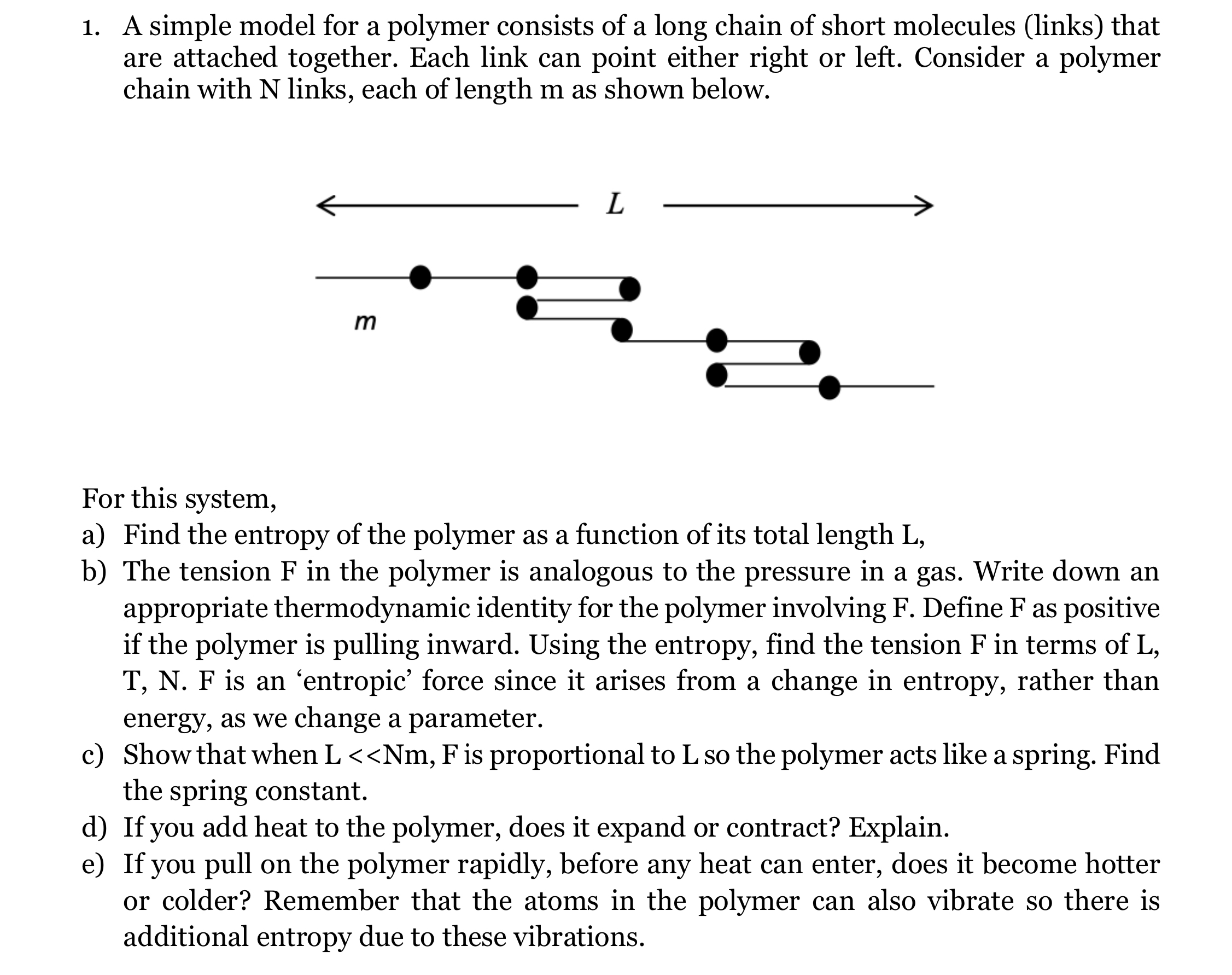 Solved A simple model for a polymer consists of a long chain | Chegg.com