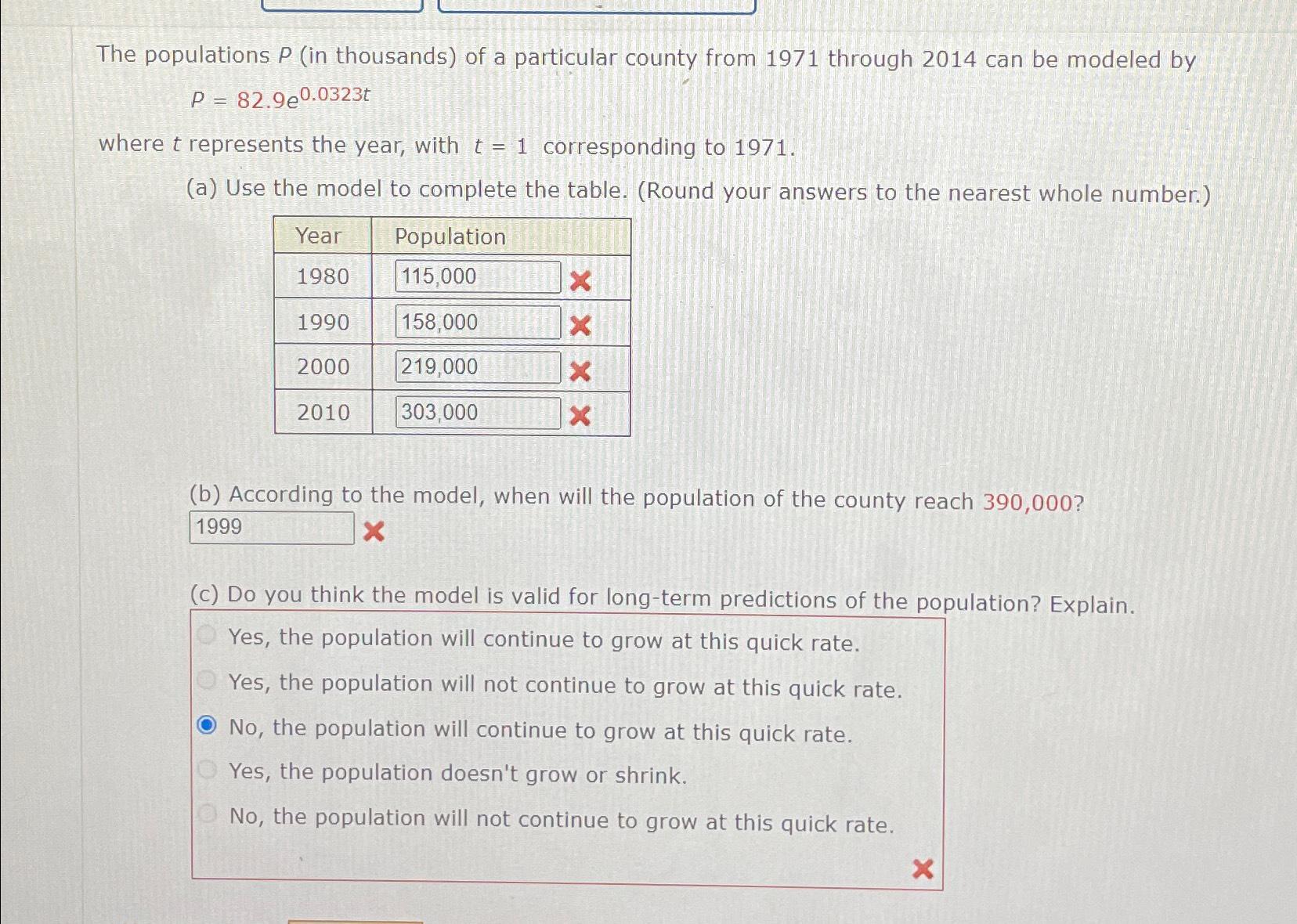Solved The populations P (in thousands) ﻿of a particular | Chegg.com