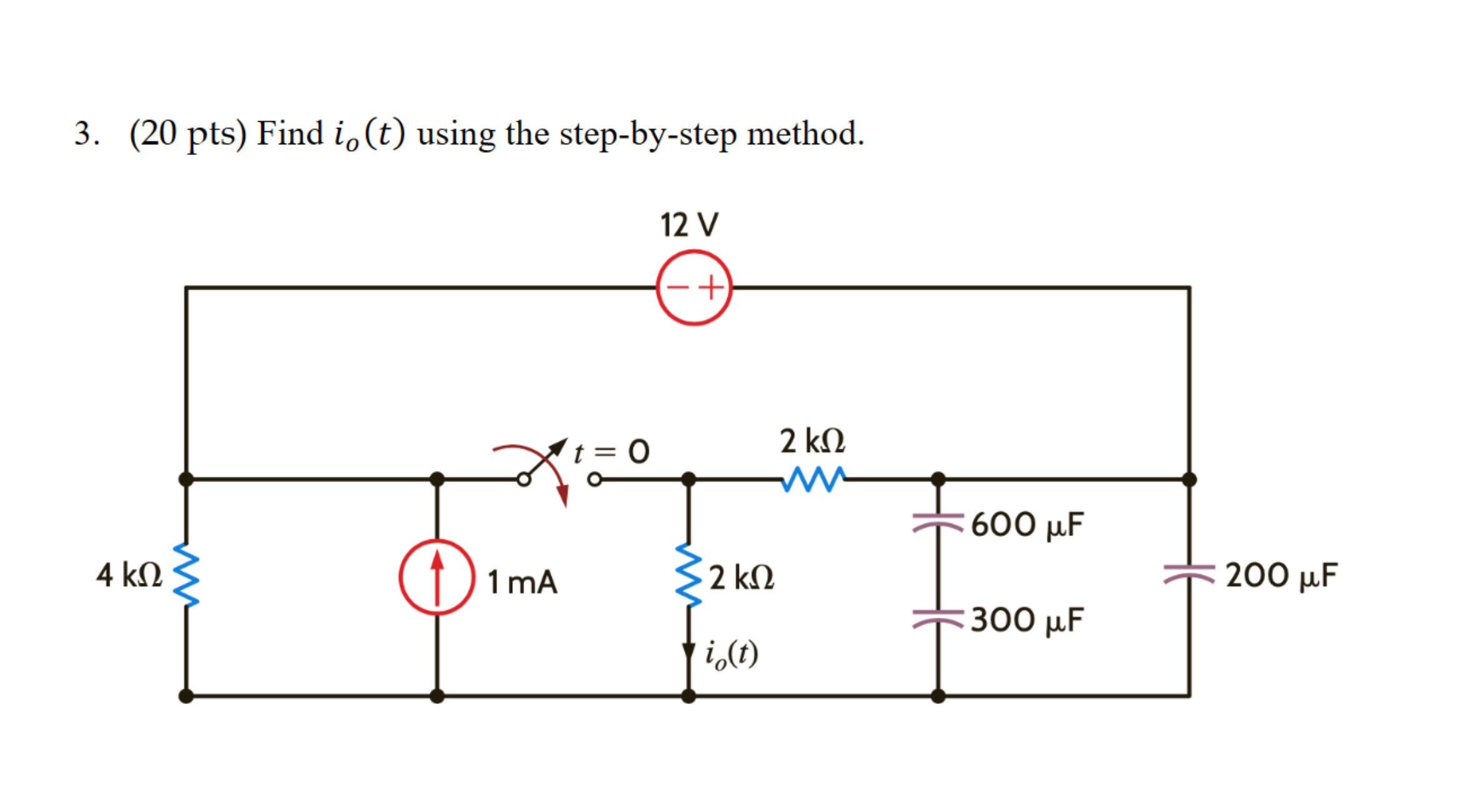 Solved (20 ﻿pts) ﻿Find io(t) ﻿using the step-by-step method. | Chegg.com