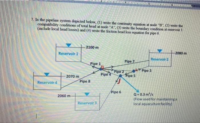 Solved 7. In the pipeline system depicted below, (1) write | Chegg.com