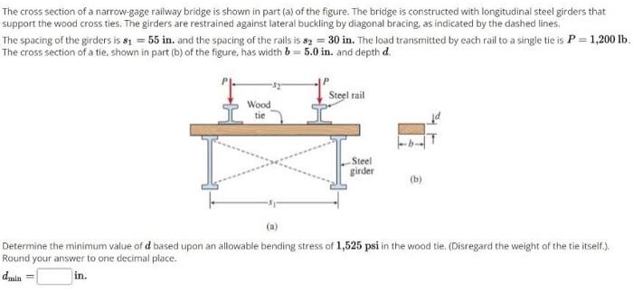Solved The cross section of a narrow-gage railway bridge is | Chegg.com