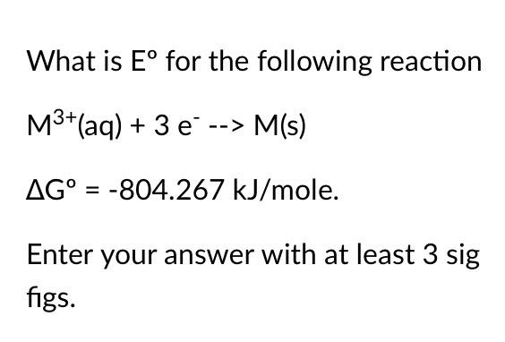 Solved What is E∘ for the following reaction | Chegg.com