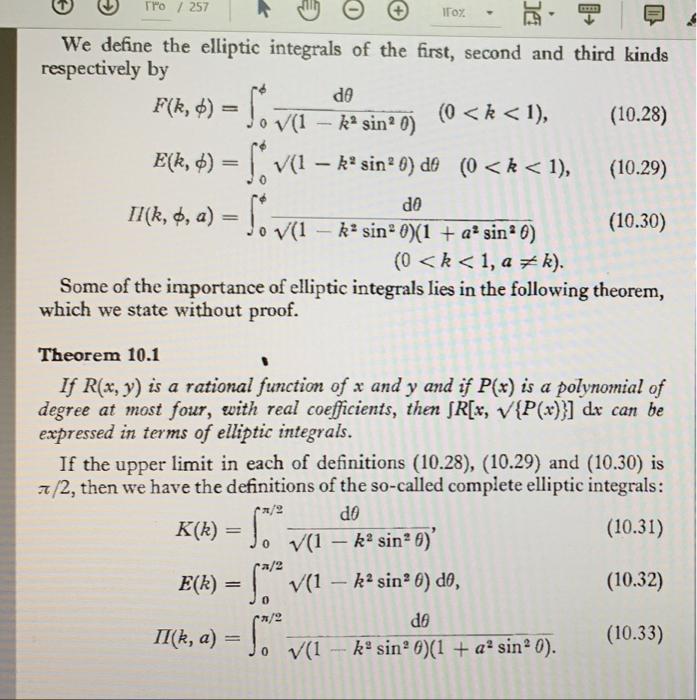 Solved show that , unsing elliptic integral and errero | Chegg.com