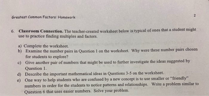 Greatest Common Factors: Homework 6. Classroom | Chegg.com