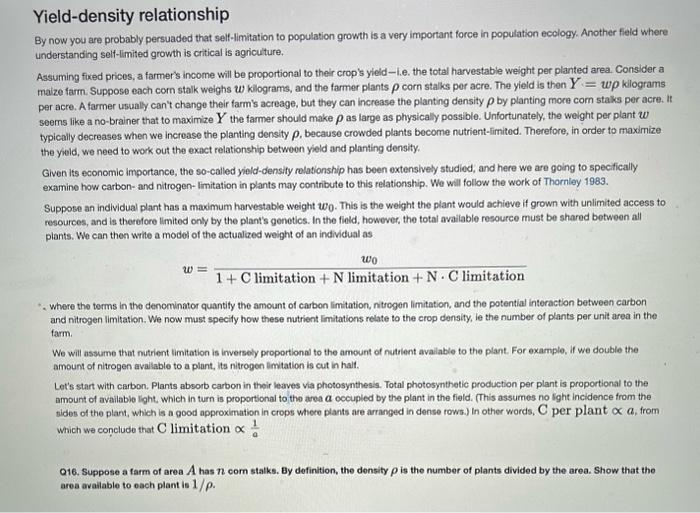 Solved Yield-density relationship By now you are probably | Chegg.com