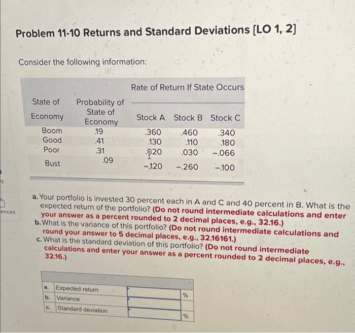Solved Problem 11-10 Returns and Standard Deviations (LO 1, | Chegg.com