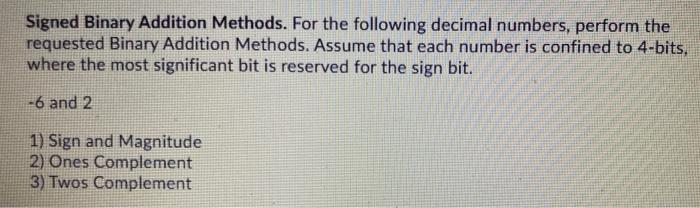 Solved Signed Binary Addition Methods For The Following 8550