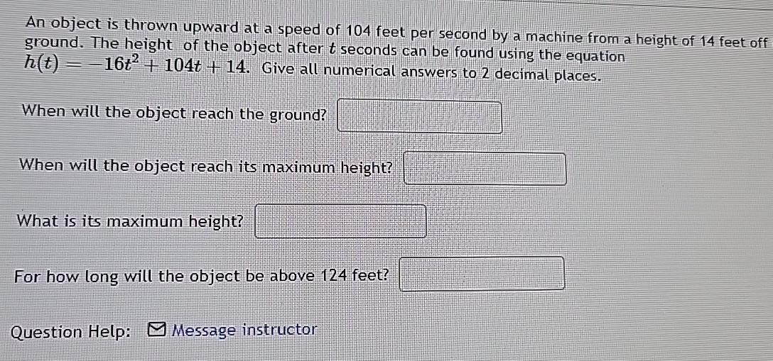 Solved An object is thrown upward at a speed of 104 ﻿feet | Chegg.com