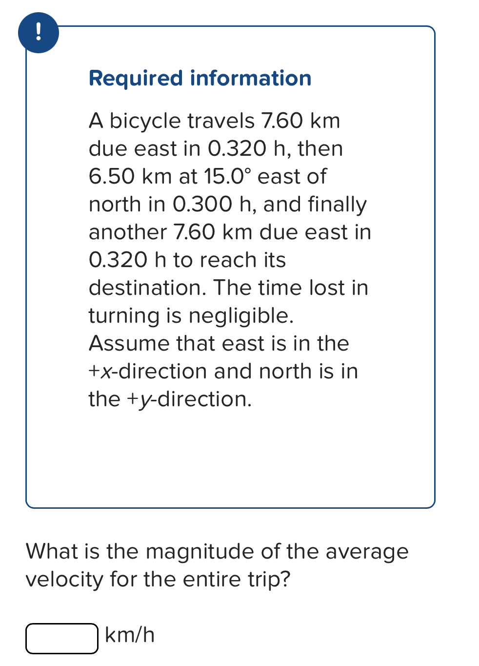 Solved !Required informationA bicycle travels 7.60km ﻿due | Chegg.com