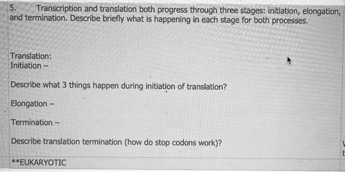 Solved 5. Transcription and translation both progress | Chegg.com