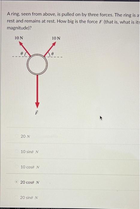 Solved A ring, seen from above, is pulled on by three | Chegg.com