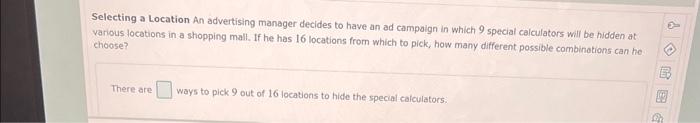 Solved Selecting a Location An advertising manager decides | Chegg.com