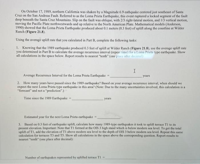 Solved Part C. Estimating Earthquake Recurrence Intervals | Chegg.com