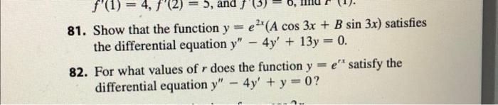 Solved 81. Show that the function y=e2x(Acos3x+Bsin3x) | Chegg.com