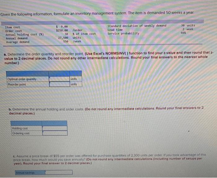 Solved Given the following information , formulate inventory | Chegg.com