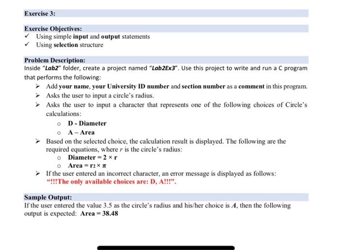 Solved Exercise 3: Exercise Objectives: Using simple input | Chegg.com