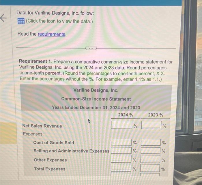 Solved Data for Variline Designs, Inc. follow: (Click the | Chegg.com