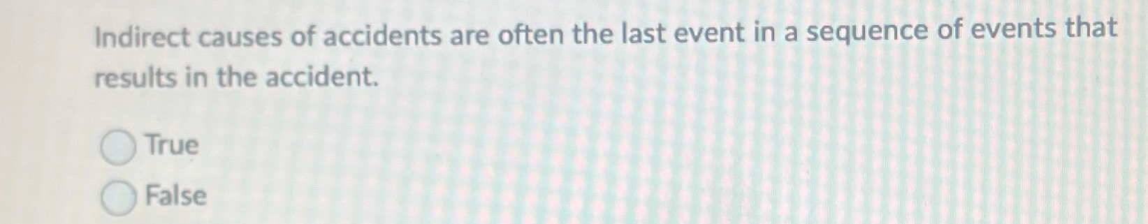 Solved Indirect causes of accidents are often the last event | Chegg.com